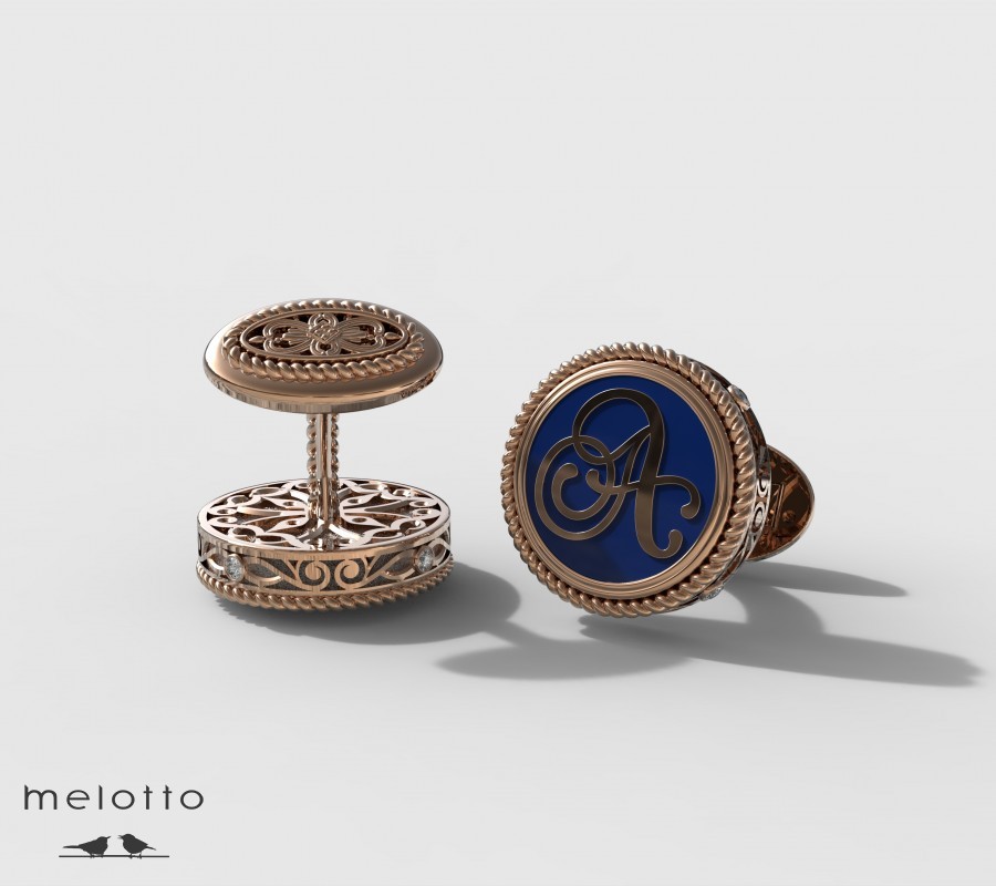 Купить именные запонки из золота с бриллиантами и инициалами в Москве